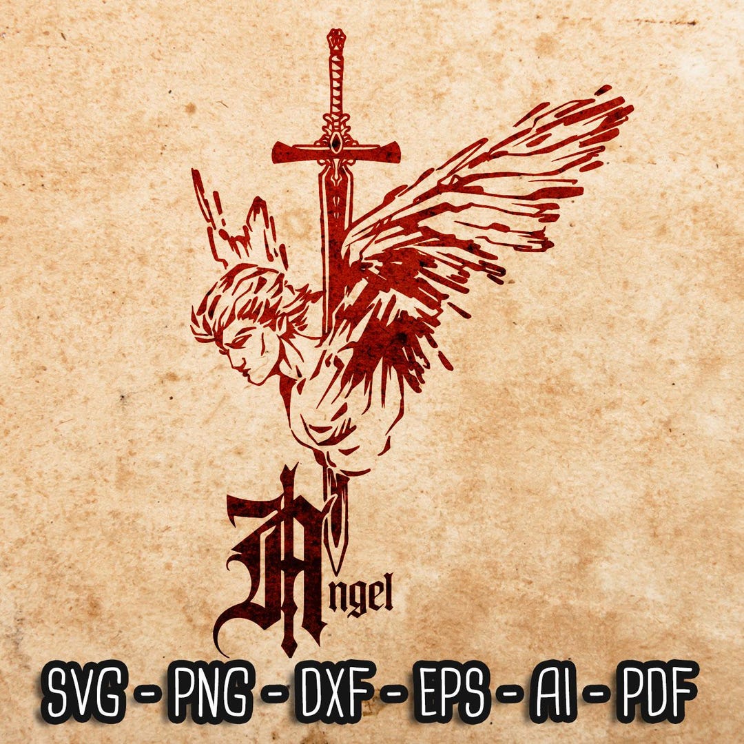 Angel and Sword Emblem SVG, Angel Svg, Sword Svg, Wings Svg, Archangel ...