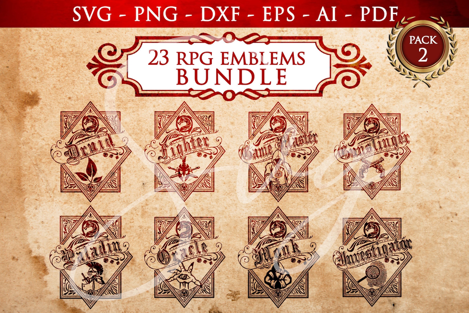RPG Class Emblems Bundle, D20 Game Cut Files (svg, Eps, Dxf, Png, Ai ...