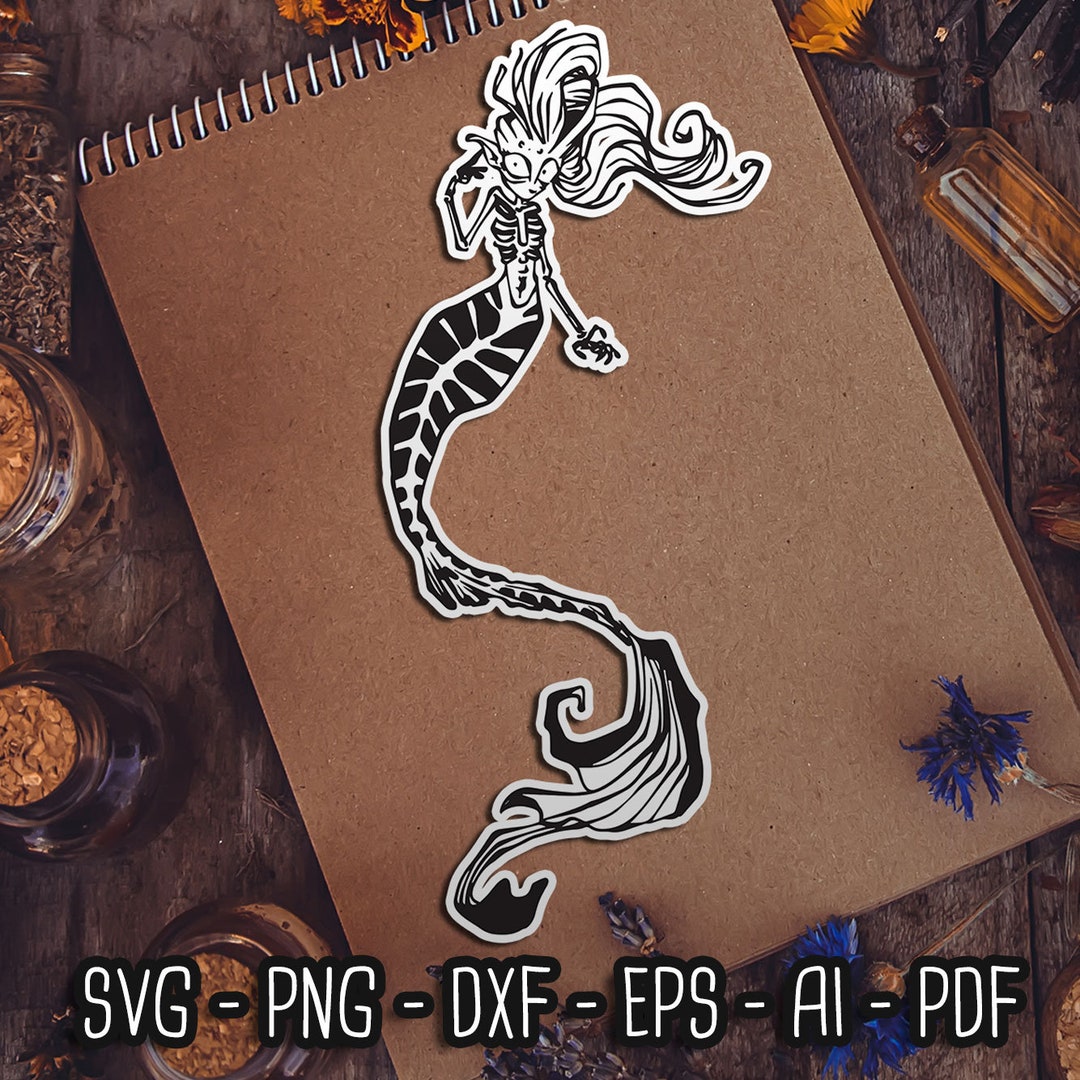 Gothic Zombie Mermaid SVG: Siren Skeleton Fish, Witchy Beach Art ...