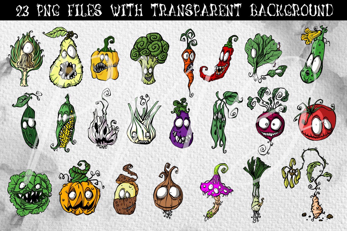 Creepy Vegetables BUNDLE Clipart Halloween PNG 23 Clipart - Etsy