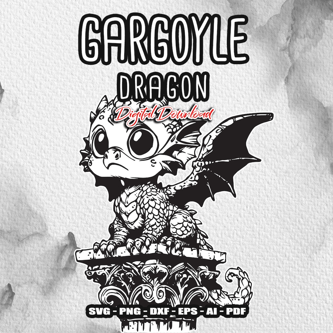 Gargoyle Dragon SVG, Gothic Clipart, Mythical Creature Png, Cute Stone ...