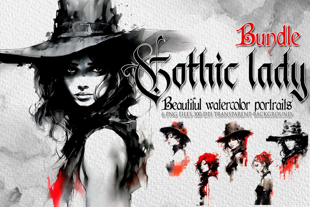 Gothic Lady Portraits Clipart BUNDLE, Watercolor Clipart, Art Printable ...