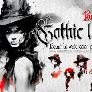 Gothic Lady Portraits Clipart BUNDLE, Watercolor Clipart, Art Printable ...