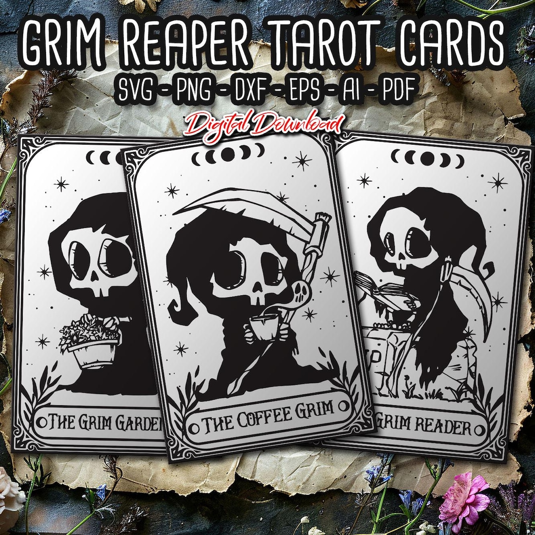 Funny Grim Reaper Tarot Card BUNDLE SVG, Funny Tarot Cards, Cute Tarot ...