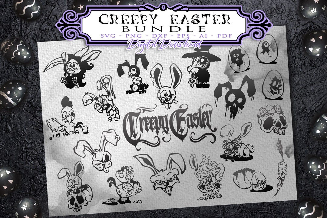Creepy Easter SVG Bundle: Gothic Bunnies, Spooky Cut Files (digital ...