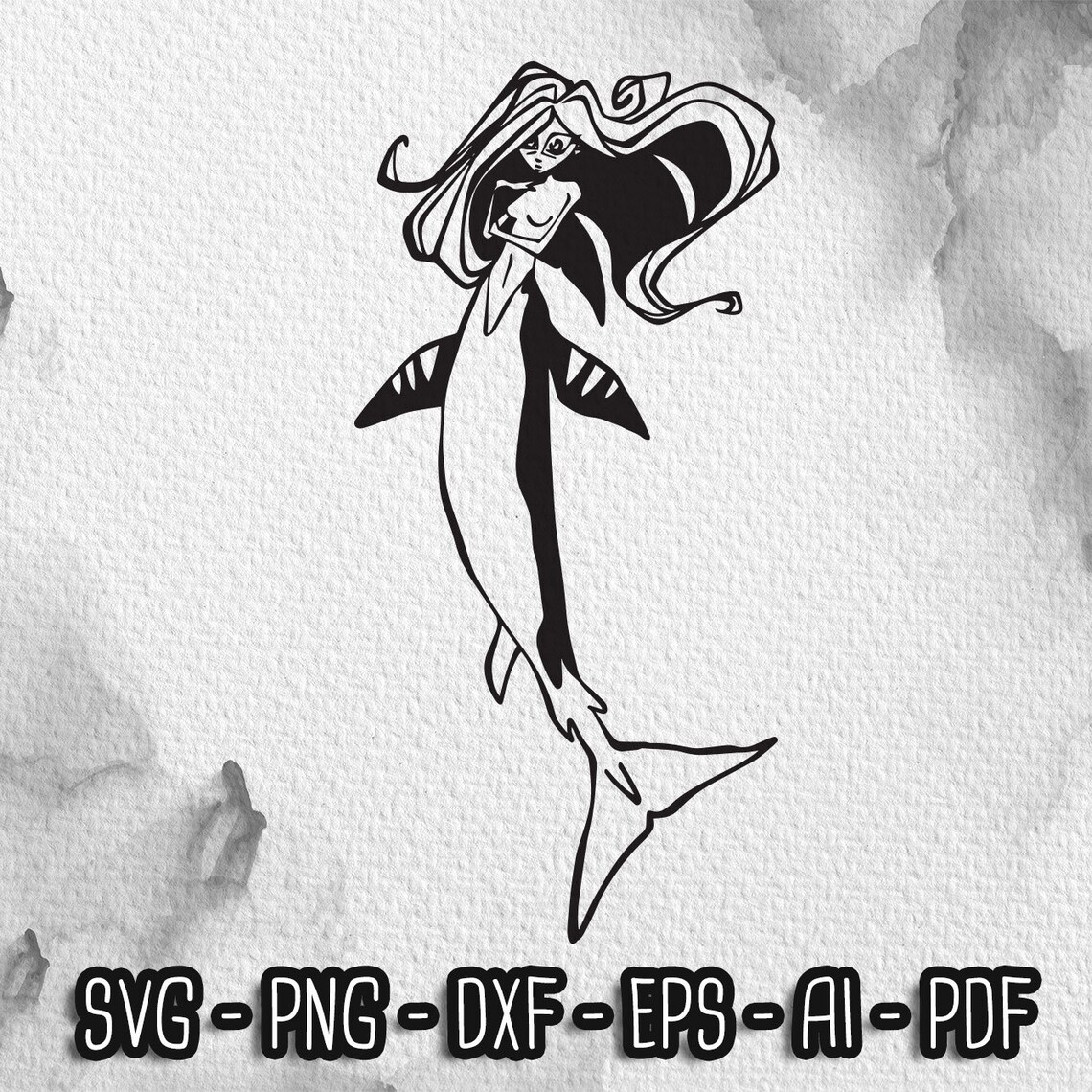 Shark Mermaid SVG: Gothic Siren Woman Digital Files - Etsy