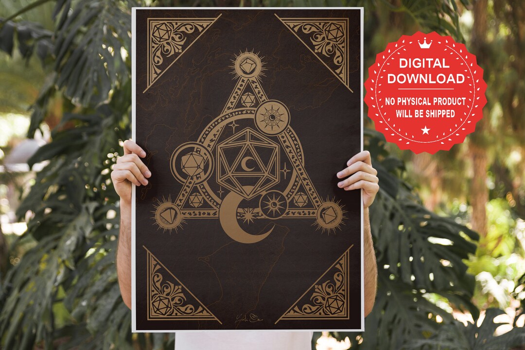 D20 Crescent Moon, RPG Poster, Gamer Art, Wall Art Print, Pathfinder ...