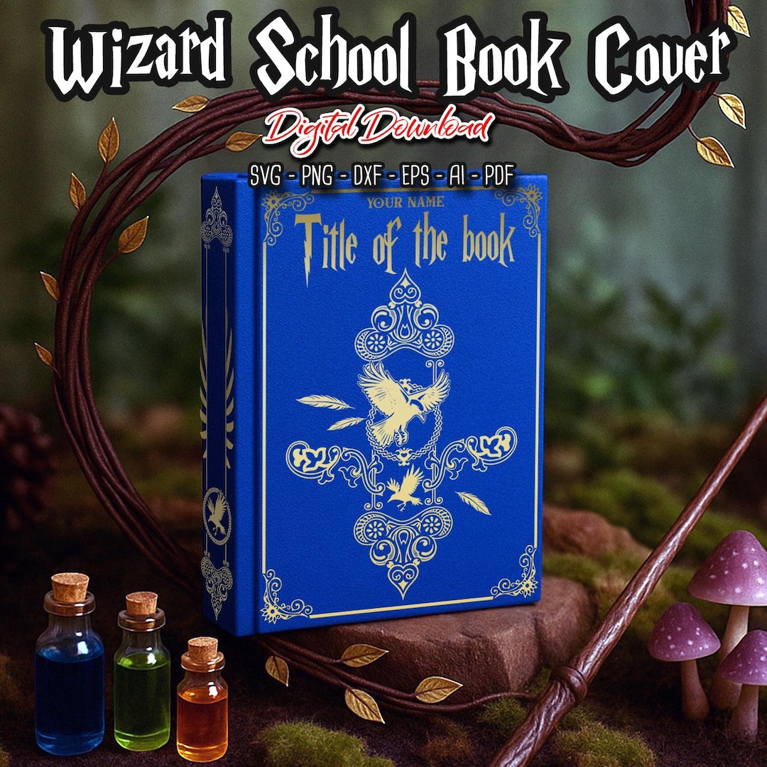 Wizard School Book Cover and Spine SVG, Raven Wizard Banners ...