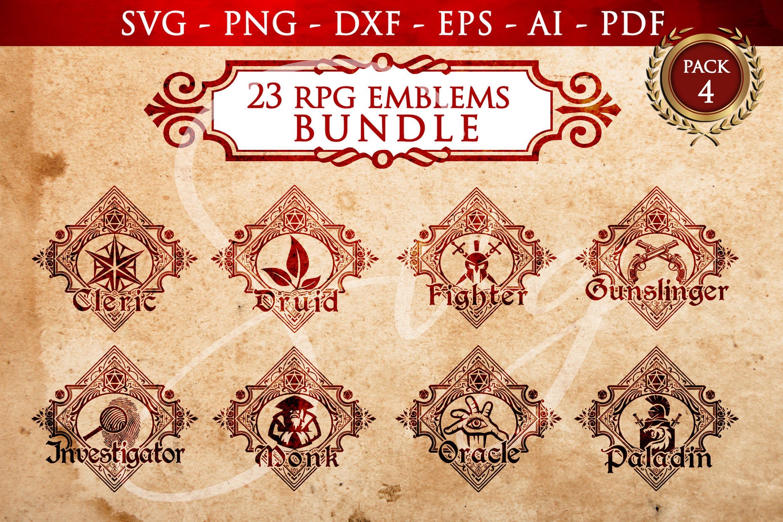 RPG Class Emblems Bundle PACK 4 D20 Rpg Games Svg | Etsy