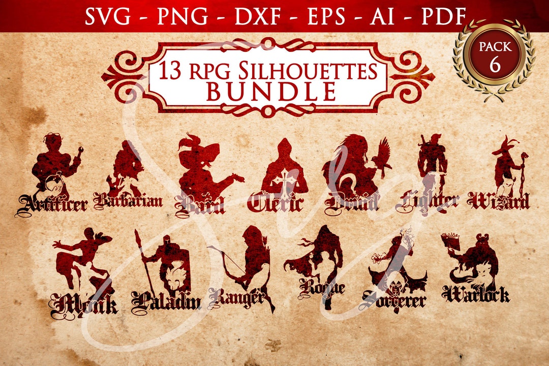 RPG Silhouettes Bundle PACK 6, D20, Rpg Games Svg, Pathfinder Gamer ...