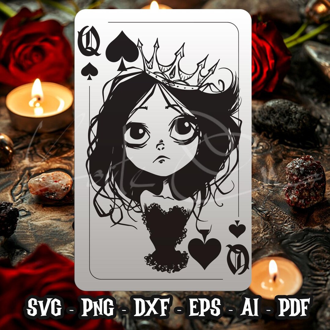 Queen of Spades SVG, Gothic Playing Card Illustration (digital Files ...