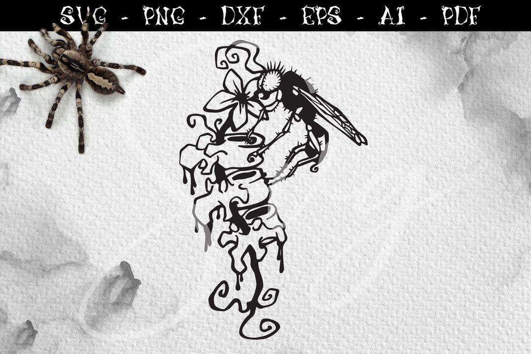 Creepy Wasp SVG, Wasp on a Scary Zombie Flower, Goth Svg, Halloween ...