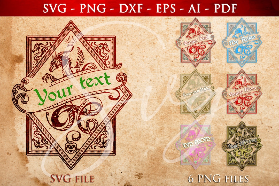 RPG Custom Emblem Dragon Ornament SVG + 6 Emblems PNG Files, Rpg Games ...