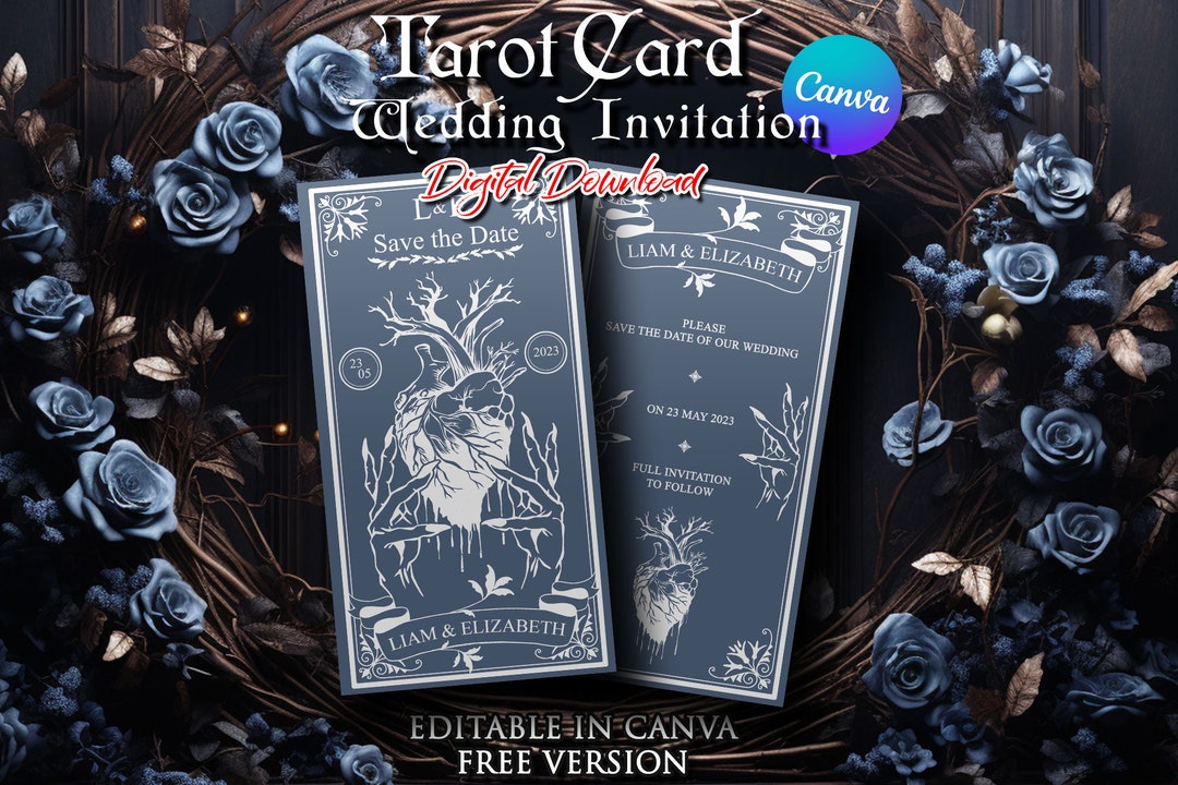 Gothic Wedding Invitation Template, Tarot Card Tree Heart, Editable ...