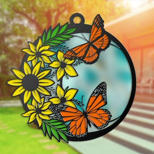 Butterfly Sunflower Suncatcher SVG DXF: CNC Laser Cut Files (digital ...