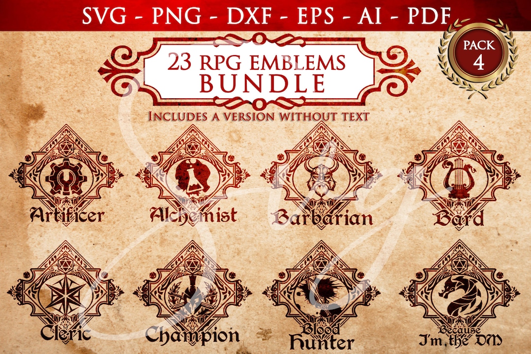RPG Class Emblems Bundle PACK 4, D20, Rpg Games Svg, Pathfinder 2e ...