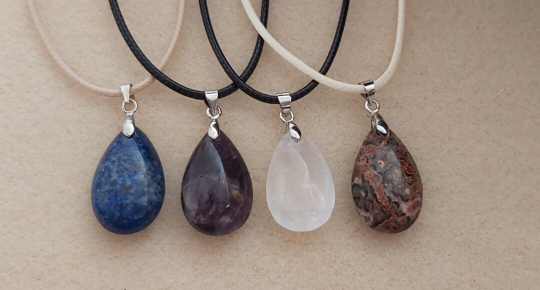 Gemstone Tear Drop Pendants. Lapis Lazuli Amethyst Clear - Etsy