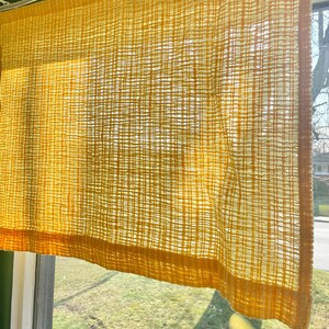 Vintage 70s Net Curtain, Short Single Panel, Yellow Mesh, Sheer Open ...