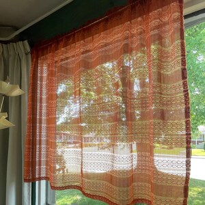 Vintage 70s Curtain, Net Woven Sheer Panel, Brown/rust, 1970s Rod ...