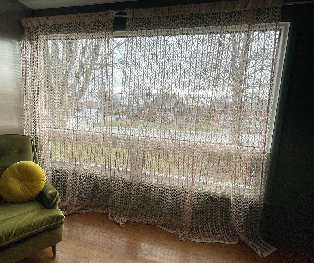 Vintage 70s Woolly Net Pleated Panel, Ecru, Tan Large Mesh, 1970s ...