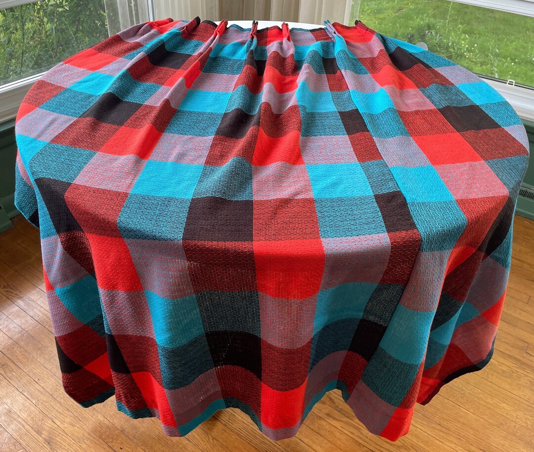 Vintage 1980s Plaid Curtain, Bold Colors, Blue, Red, Black Checkered ...