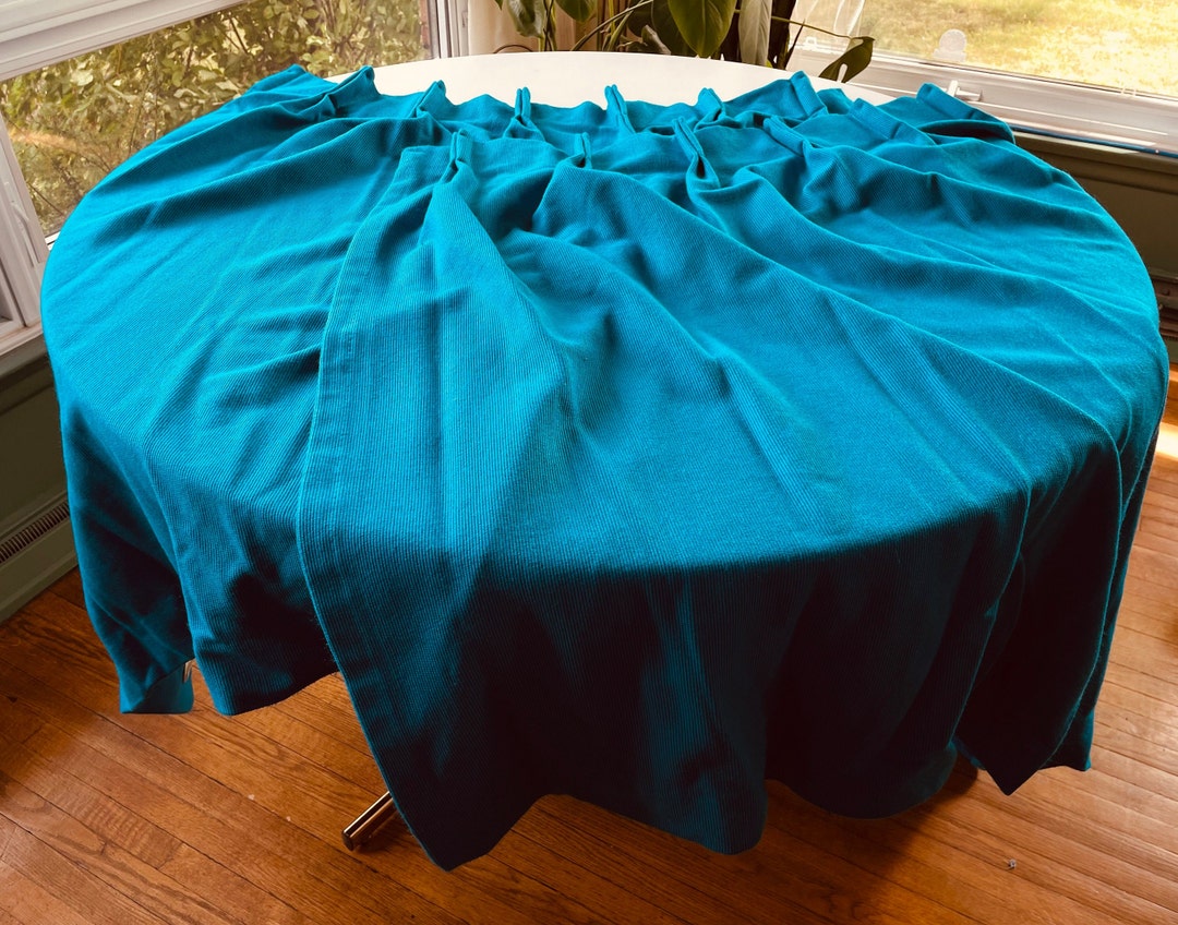 Pair of Vintage 70s Sears Curtains, Peacock Blue, Jewel Tone, Short ...