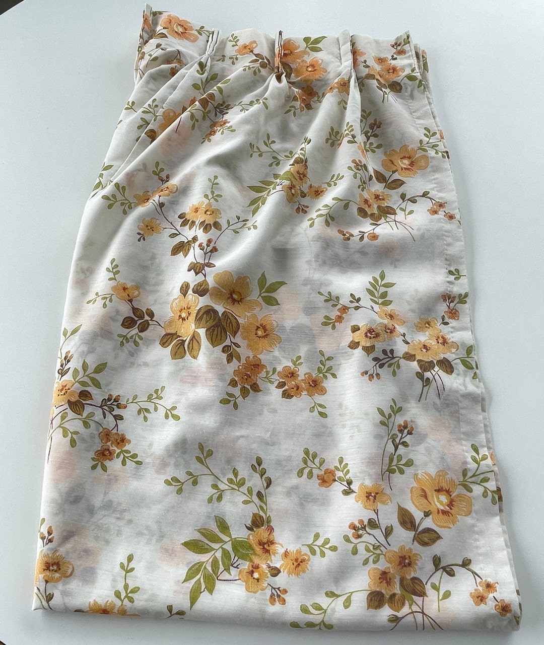 Vintage 80s Curtain, Yellow, Orange, Brown Floral Bouquet Print, 1980s ...