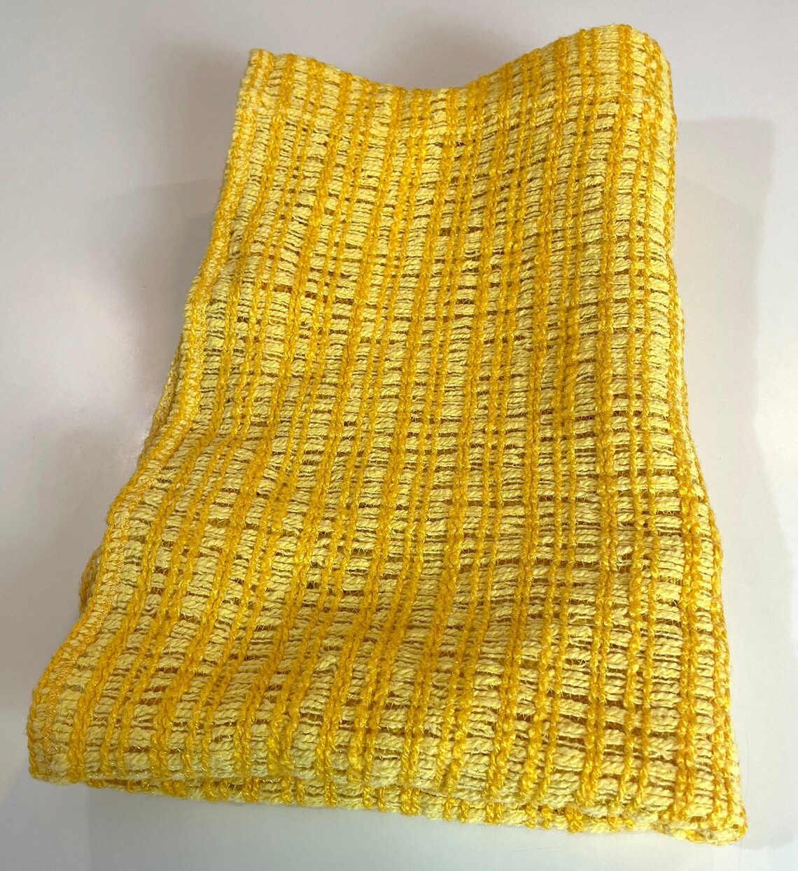 Vintage 70s Net Curtain, Short Single Panel, Yellow Mesh, Sheer Open ...