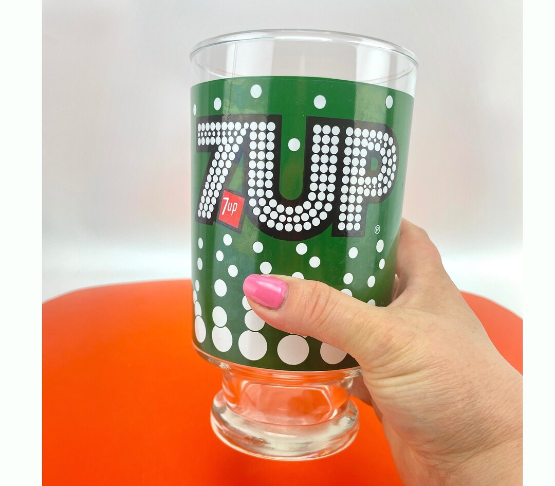 Vintage 7up Glass Tumbler, 70s Oversized 7up Glass, Advertising Kitchenware, Oversized Footed ...
