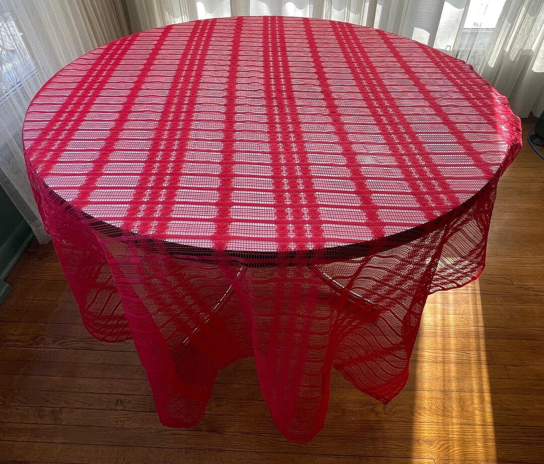 Vintage 70s Net Woven Curtain, Red Mesh Long Panel, 1970s Window ...