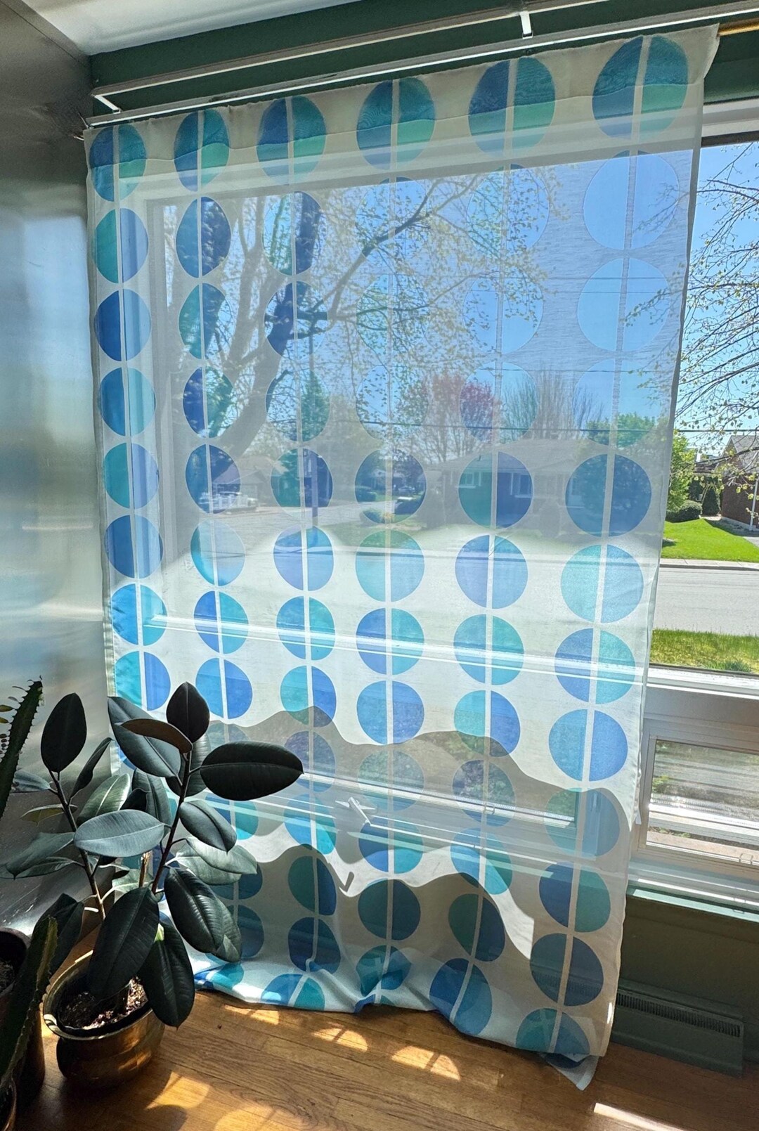 Vintage 70s Curtain, Price per Panel, Blue Oval Geometric Print, 1970s ...