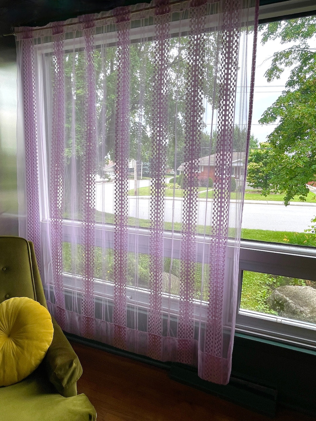 Vintage 1980s Net Curtain, Purple / Lavender Mesh, 80s Rod Heading ...