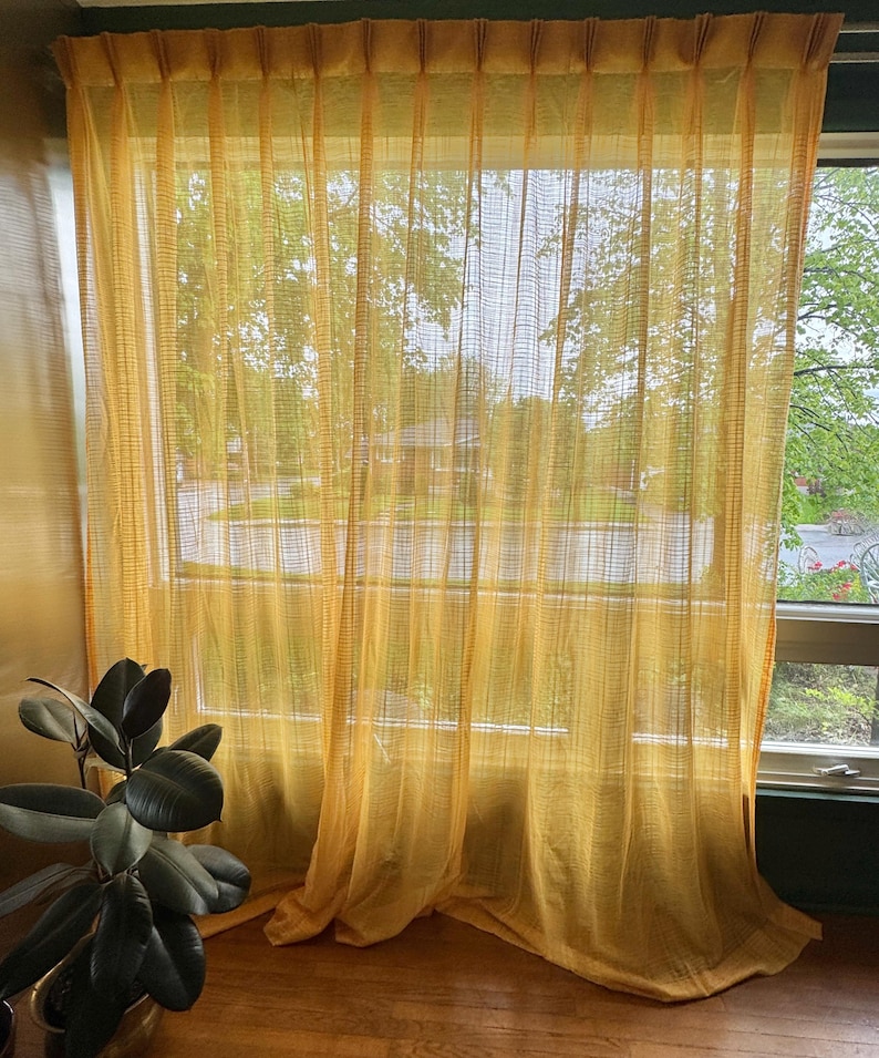 Vintage 70s Pleated Curtain, Oversized Single Panel, Orange/yellow Open ...