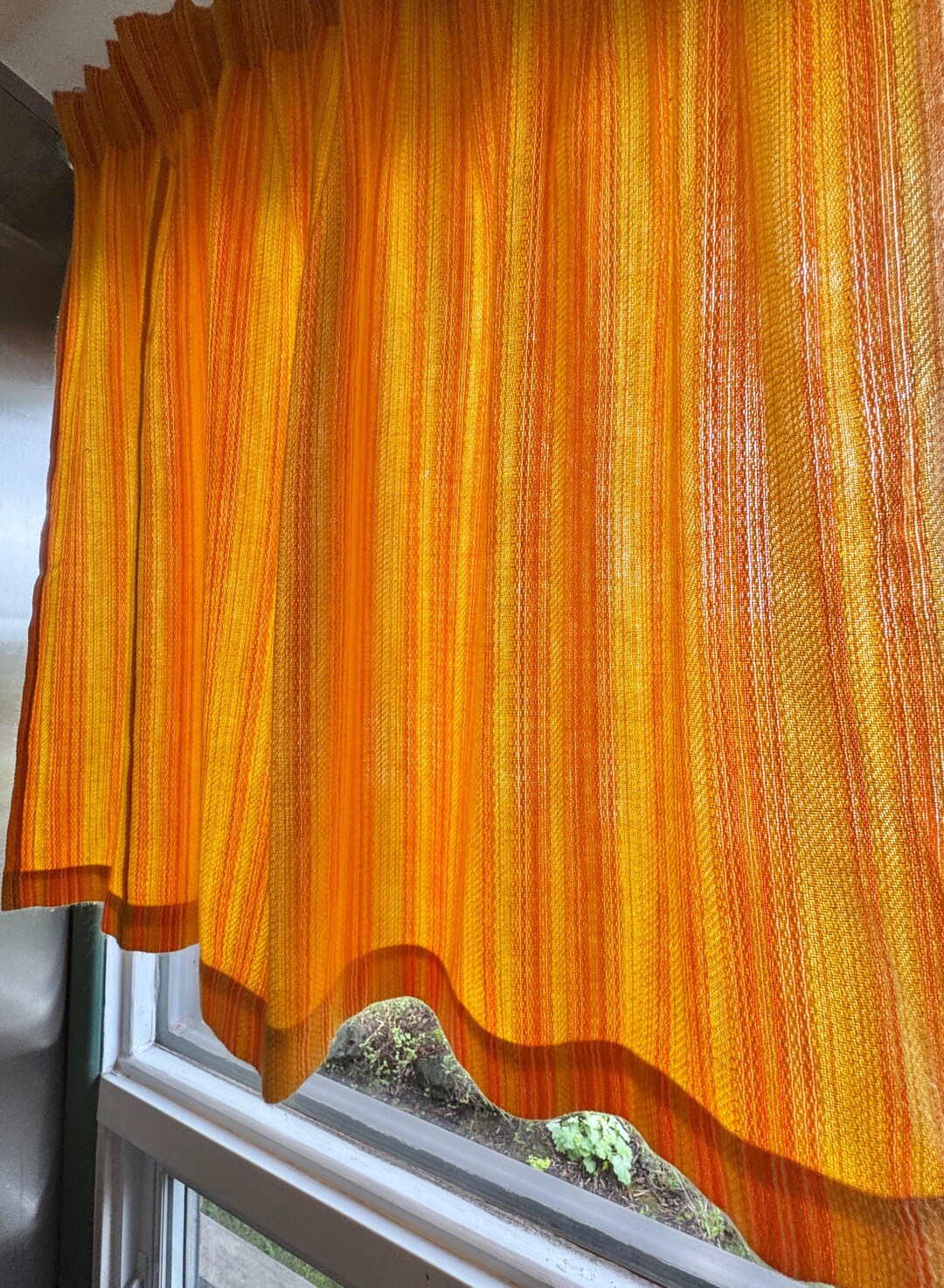 Vintage 70s Pleated Curtain, Price per Panel, Orange Yellow Stripes ...