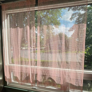Vintage 1980s Pink Curtain, Sheer Mesh Net Panel, Small Window, Kitchen ...