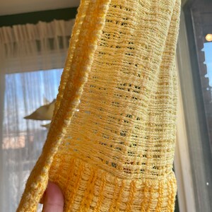Vintage 70s Net Curtain, Short Single Panel, Yellow Mesh, Sheer Open ...