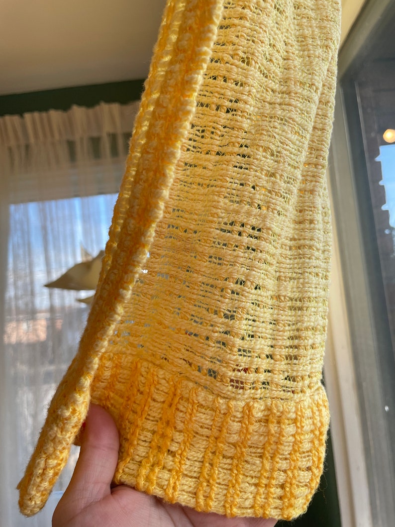 Vintage 70s Net Curtain, Short Single Panel, Yellow Mesh, Sheer Open ...