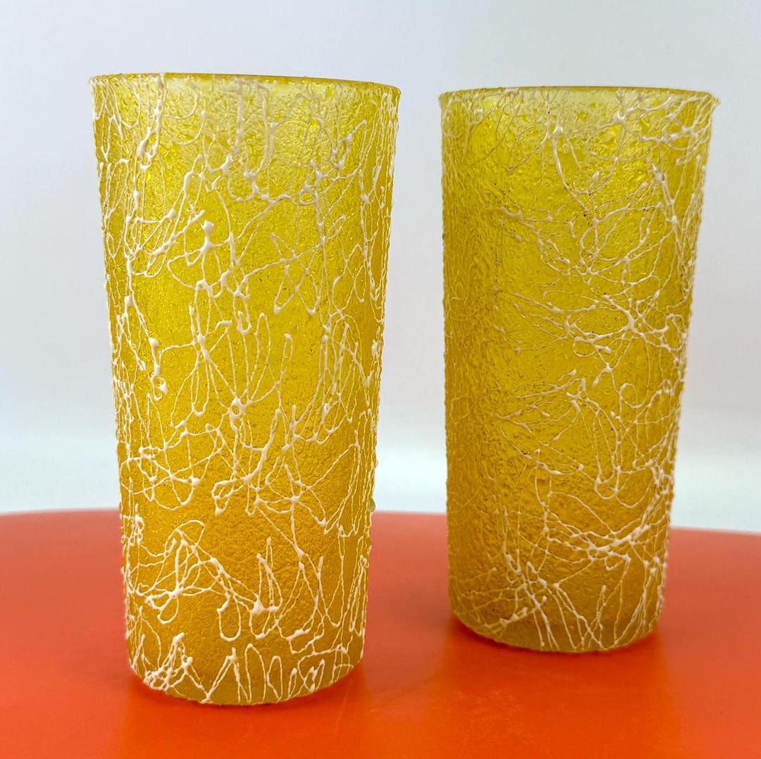 Vintage Spaghetti String Tumblers, Pair of 60s Yellow Glasses by Colour ...