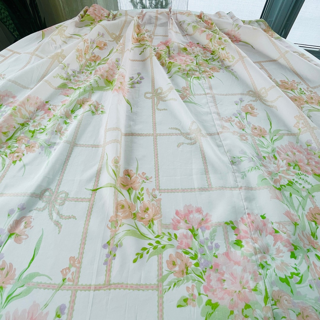 Vintage 80s Curtain, Single Pleated Panel, Pink Floral Bouquet ...