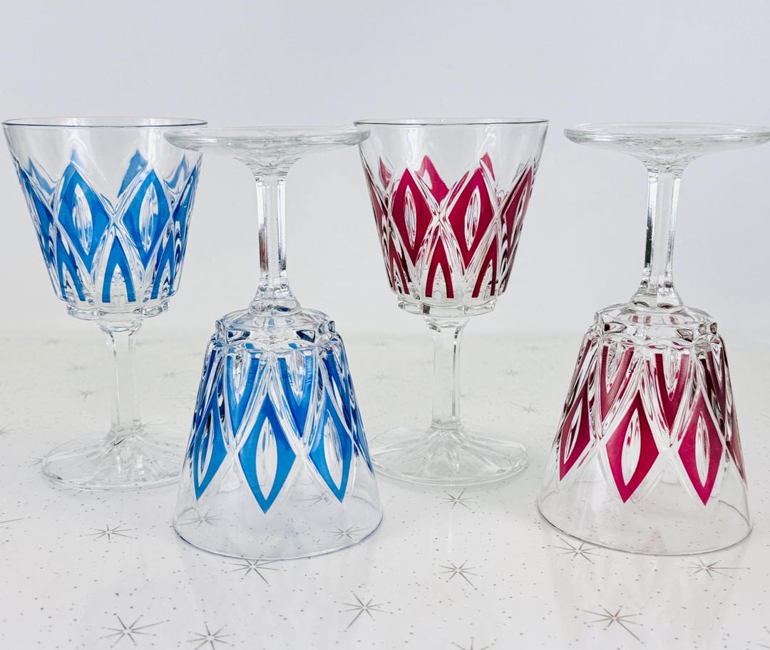 Vintage 1950s Wine Glasses, Set of 4 VCM Reims French Cups, Harlequin ...
