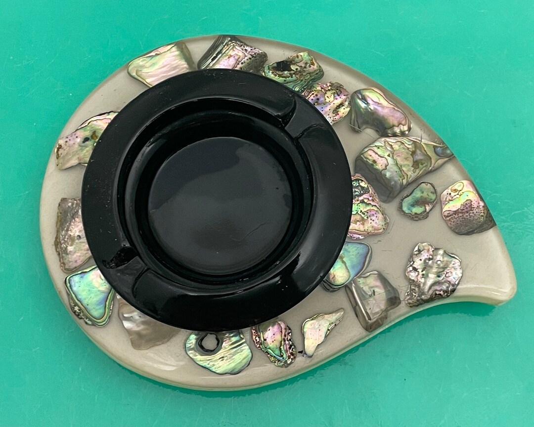 Vintage 60s Ashtray, Lucite Abalone Tear Drop Insert, 1960s Living Room ...