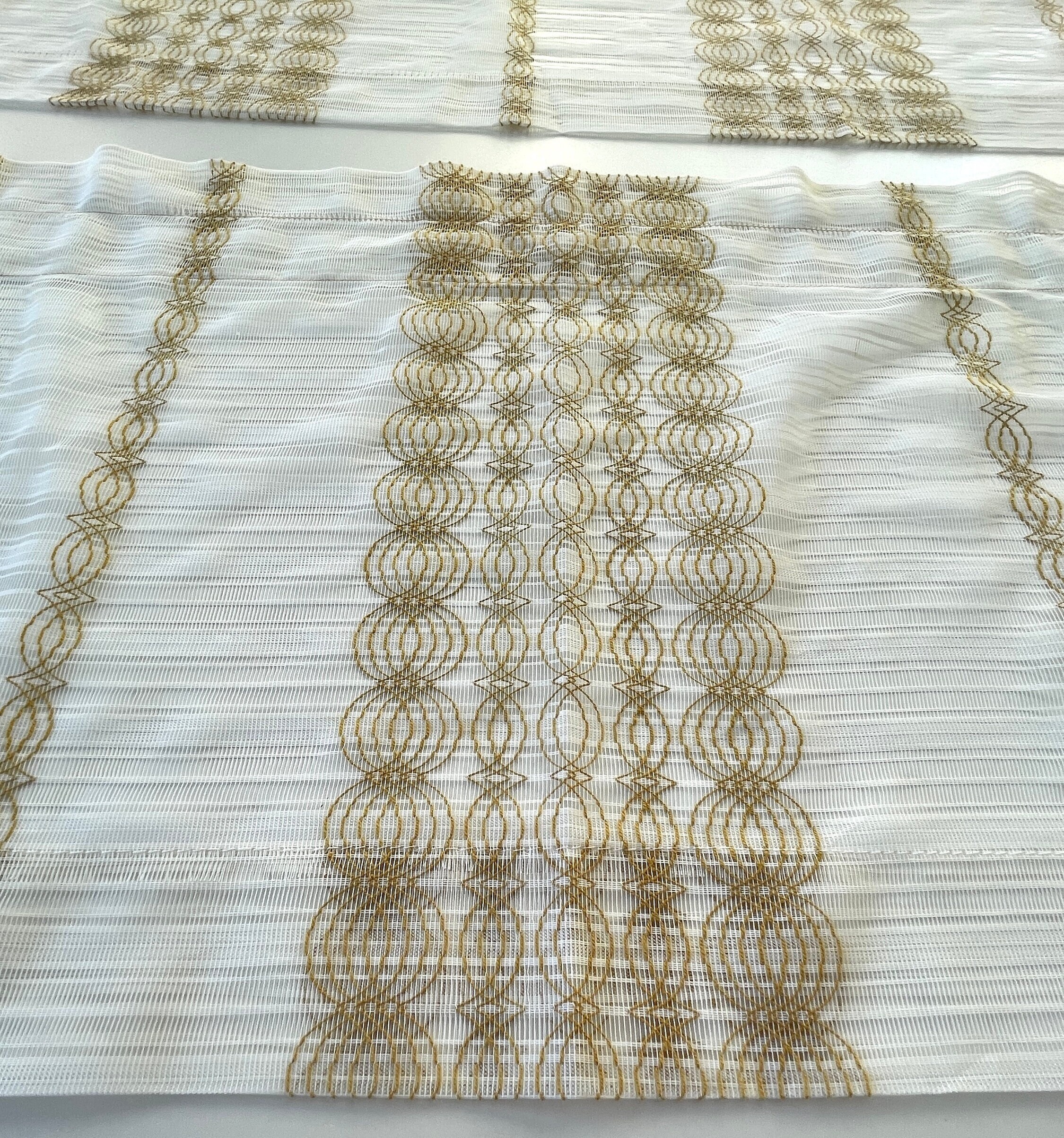 Vintage 60s Sheer Curtain, White and Beige/gold Wave Pattern, 1960s Rod ...
