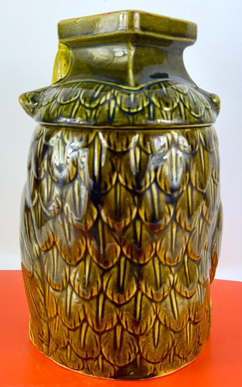 Vintage 60s Cookie Jar, Green Wise Owl, 1960s Kitchen Countertop ...