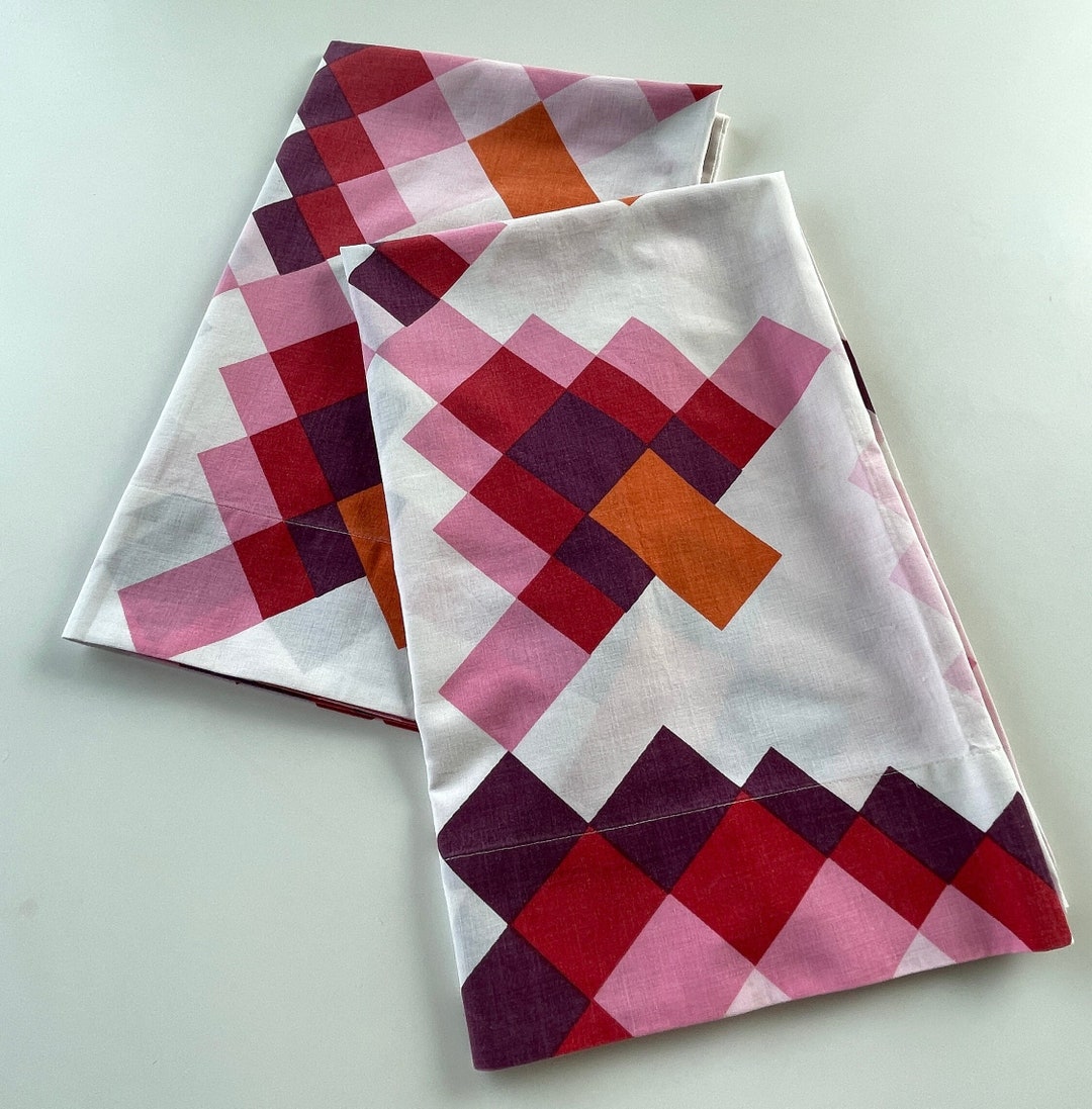 Vintage 1970s Geometric Pillowcases, Purple, Pink and Orange, Groovy ...