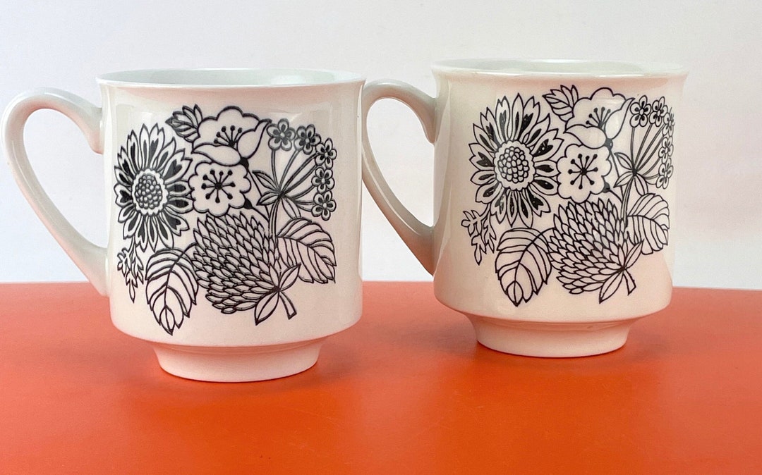 Vintage 60s Grindley England Mugs, Pair of Coffee Mugs, Black Bold ...