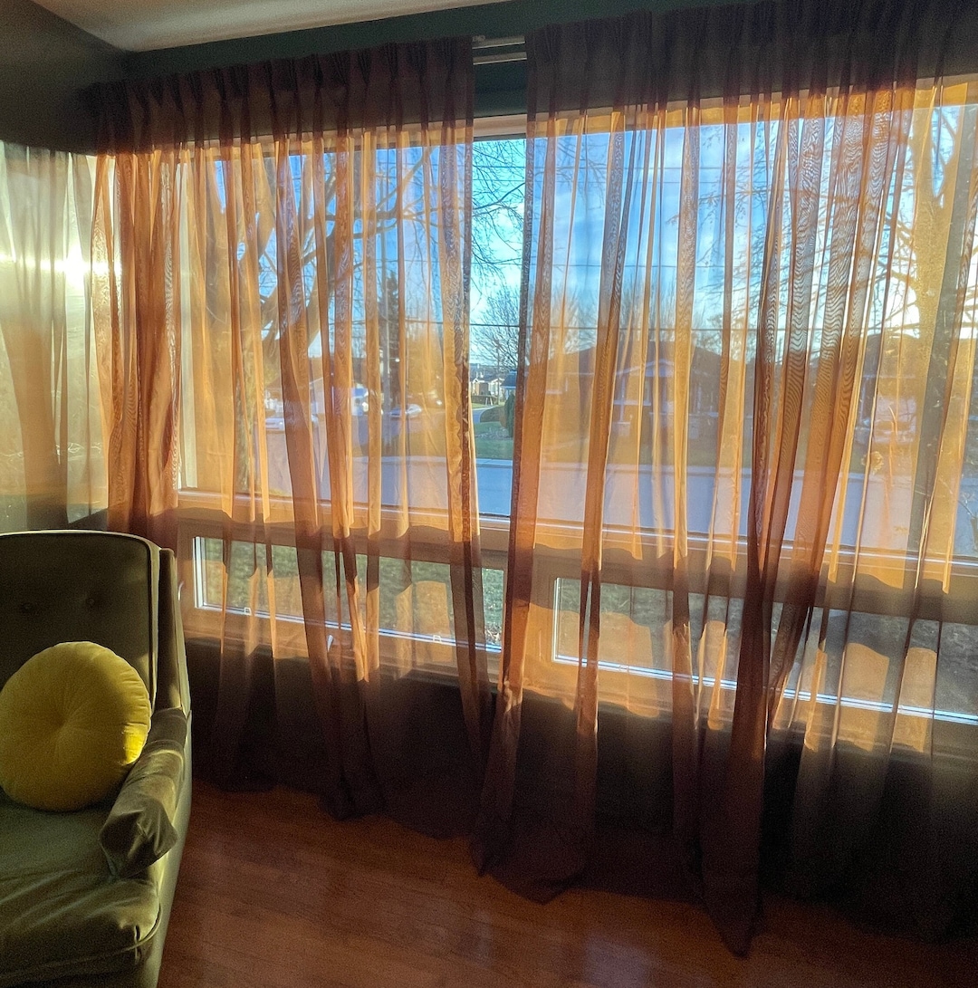 Vintage 80s Sheer Curtains, Chocolate Brown Panels or Valance, 1980s ...