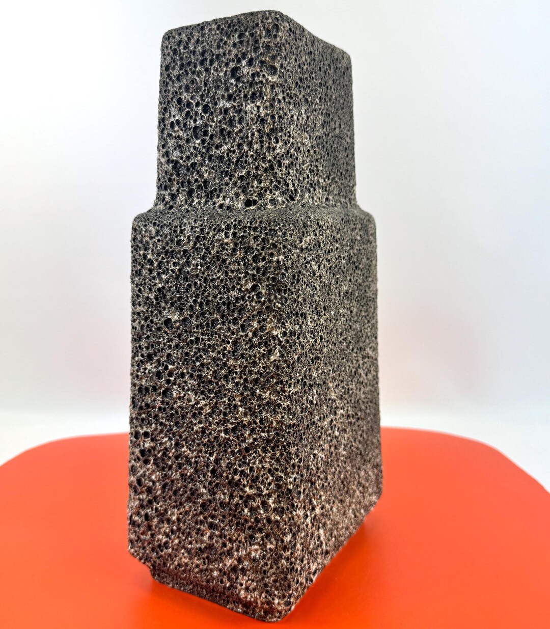 Vintage 60s Vase, Black Fat Lava, Pitted Glaze MCM Germany Ceramic, 343 ...