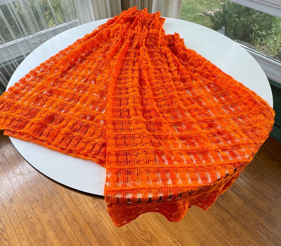 Pair of Vintage 70s Net Curtains, Pumpkin Orange Open Weave Mesh Panels ...