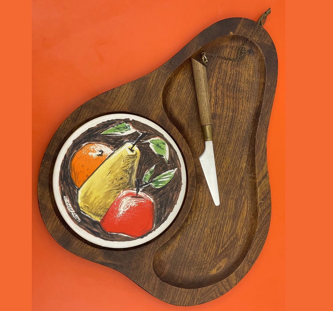 Vintage 70s Hostess Server, Charcuterie Board, Walnut and Ceramic Wood ...