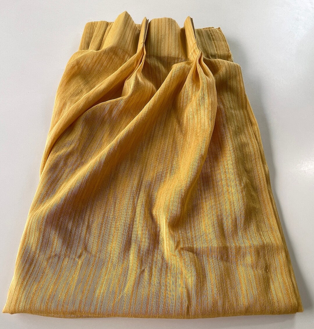 Vintage 70s Curtain, Yellow Tone on Tone Striped Panel, 1970s Pleated ...